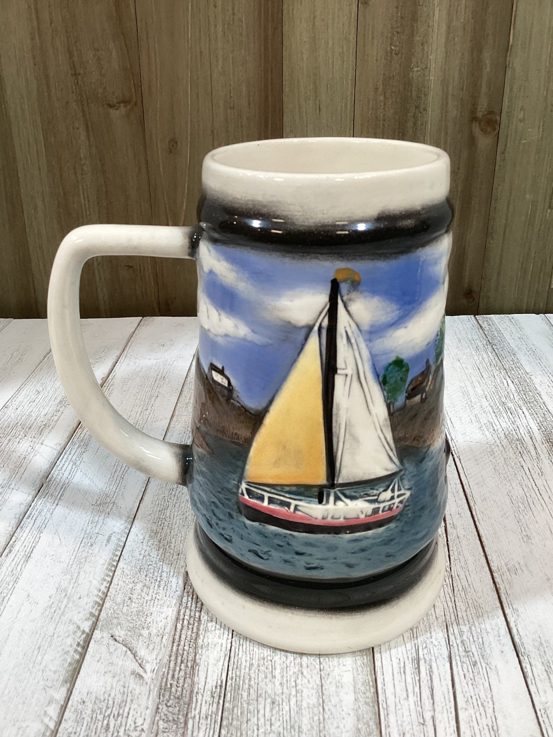Vintage Stoneware Beer Stein With Sailboat, Nautical Mug (Y.7-3) - Etsy