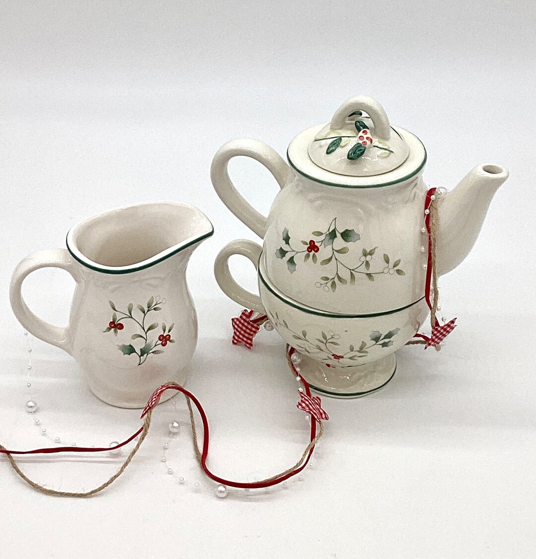 Pfaltzgraff Winterberry Teapot Tea Cup Creamer Set Gift for Tea Lover ...