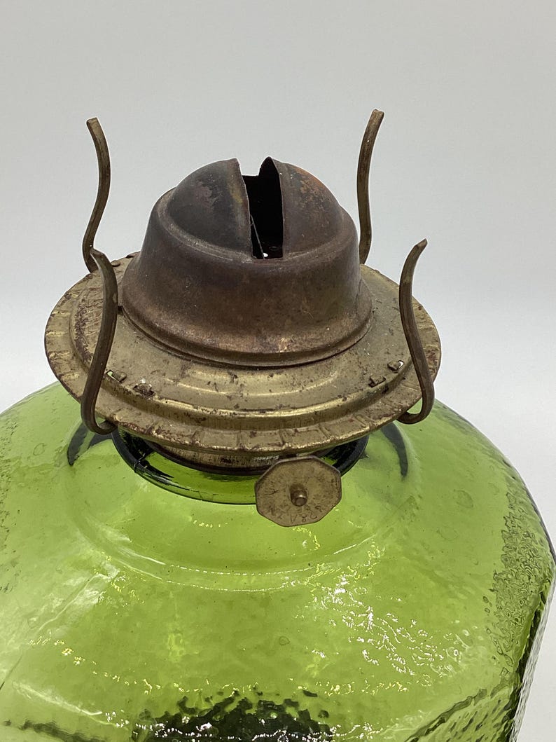 Pair 2 Emerald Green Oil Lamps ; Vintage Oil Lamps; Rare Green Kerosene ...