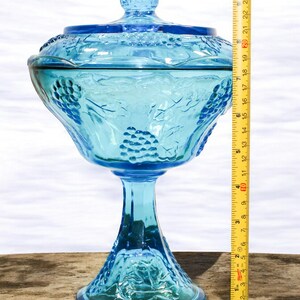 Blue Pedestal Compote Grapes Pattern Vintage Blue Glass Candy Dish W ...