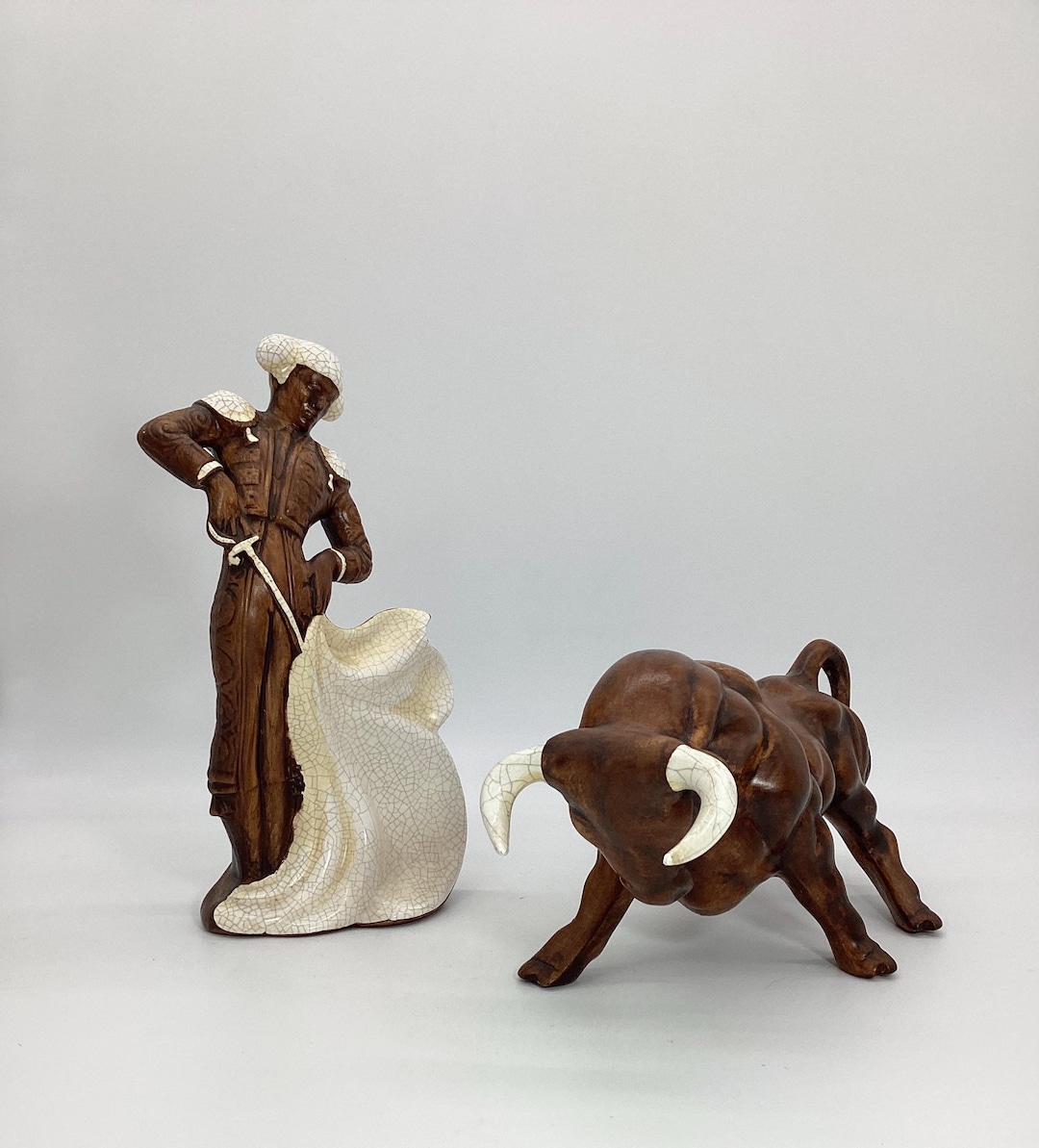 Matador & Bull Figurine Set Mid Century Modern Decor Collectible ...