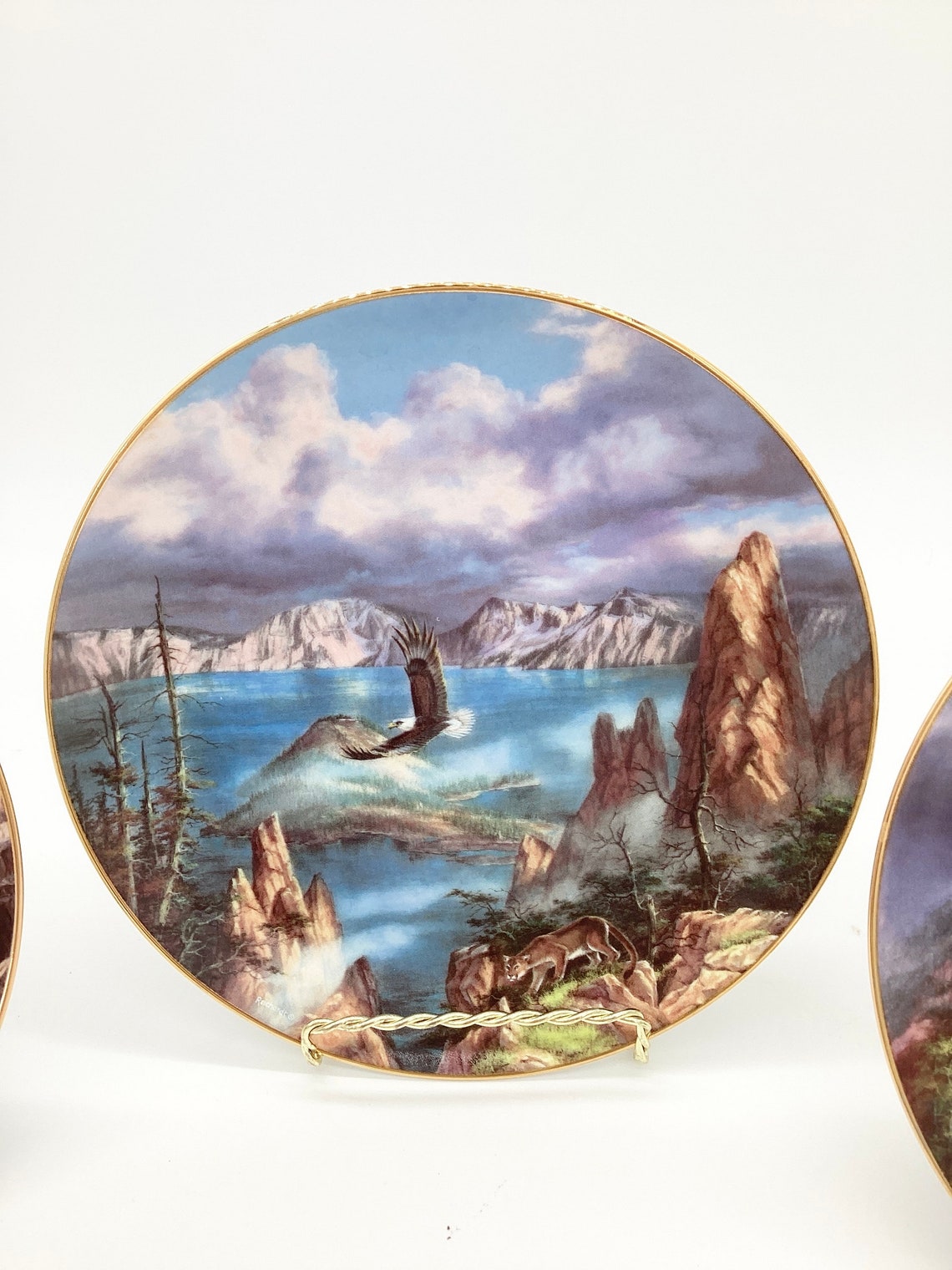 Eagle Decorative Plate Set (3), Patriotic Coastal & Mountain Scenes (O ...
