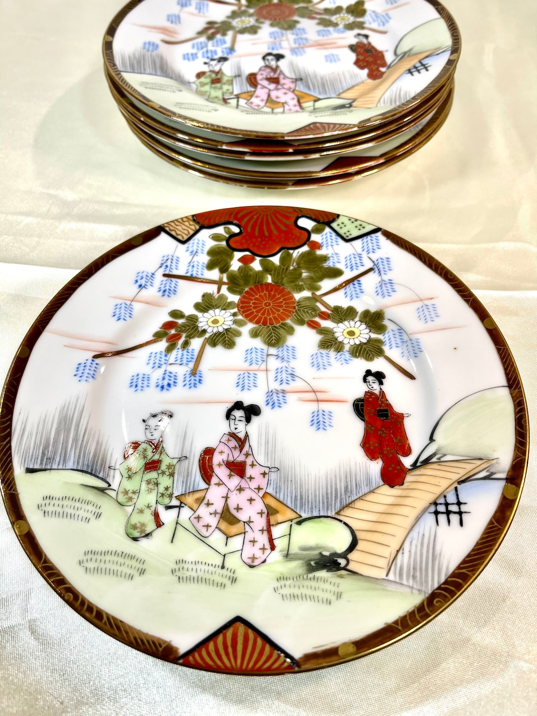 Geisha Woman Painted Plates Asian Plates Housewarming Gift Idea Set of ...