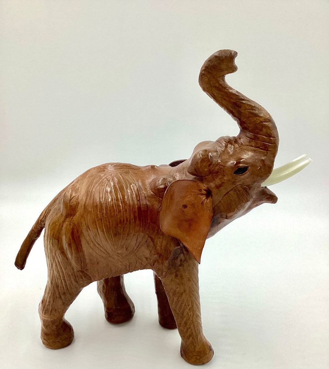 Leather Wrapped Elephant Figurine: Rustic Wildlife Decor (11.5" X 13 ...