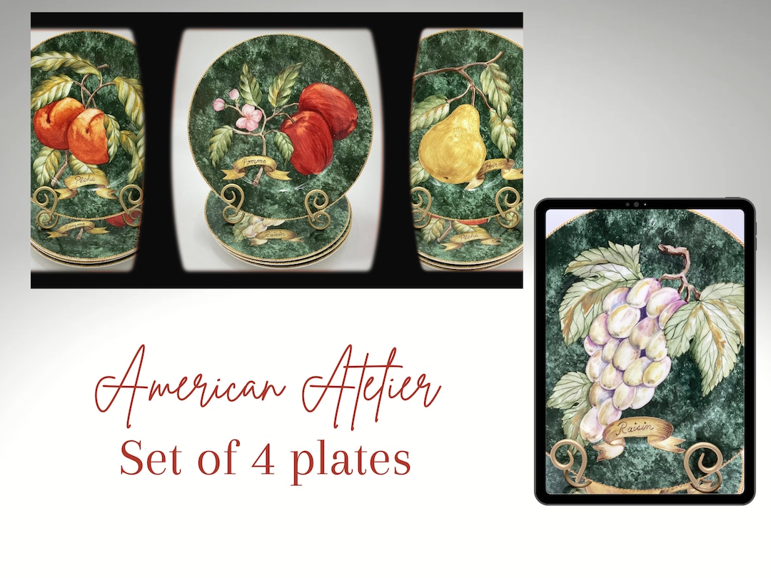 Dinner Plate American Atelier Home Vintage Lattice Fruit Pattern Dinnerware Replacement Apple ...
