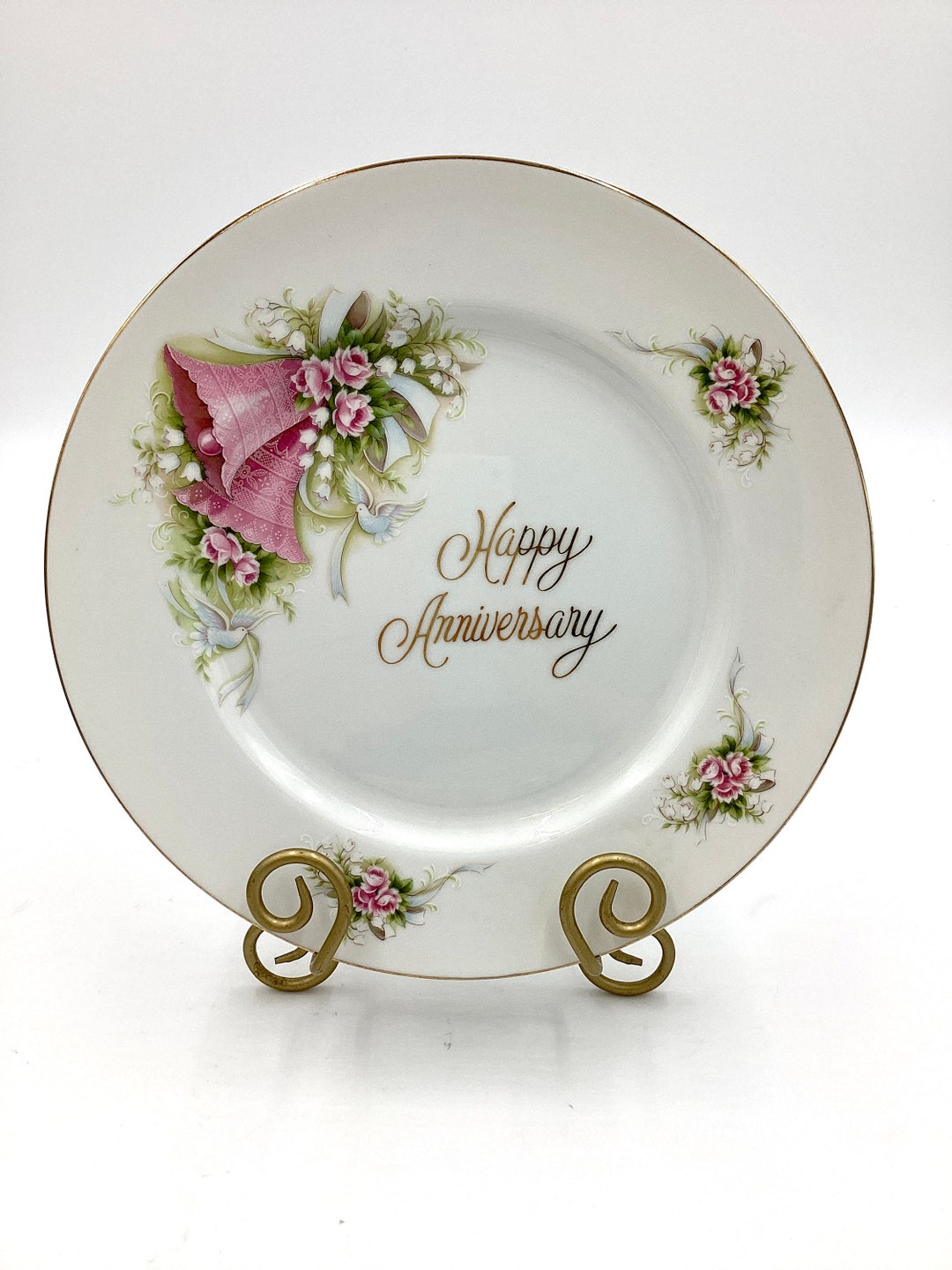 Happy Anniversary Decorative Plate Anniversary Gift Plate Gold Trim ...