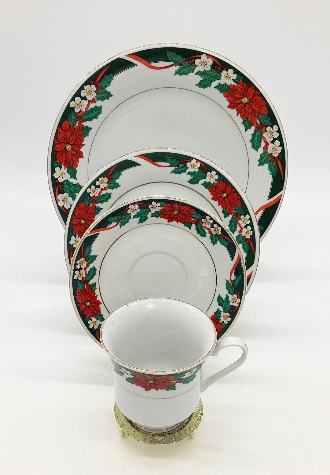 Poinsettia Christmas Dinnerware Set, 16-piece Service for 4 (T.4) - Etsy