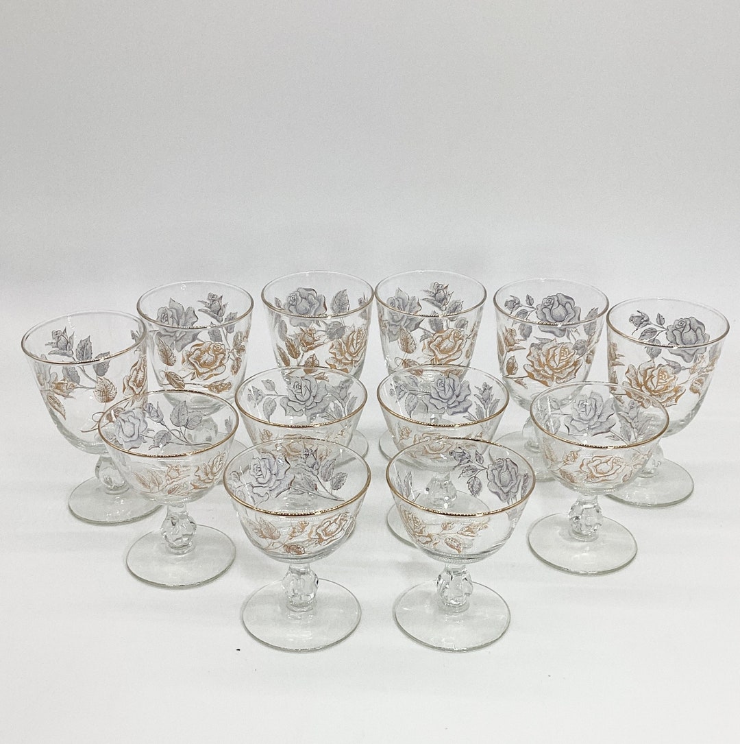 Vintage Glassware Rose Bouquet Water/wine Goblets or Cocktail/sherbet ...