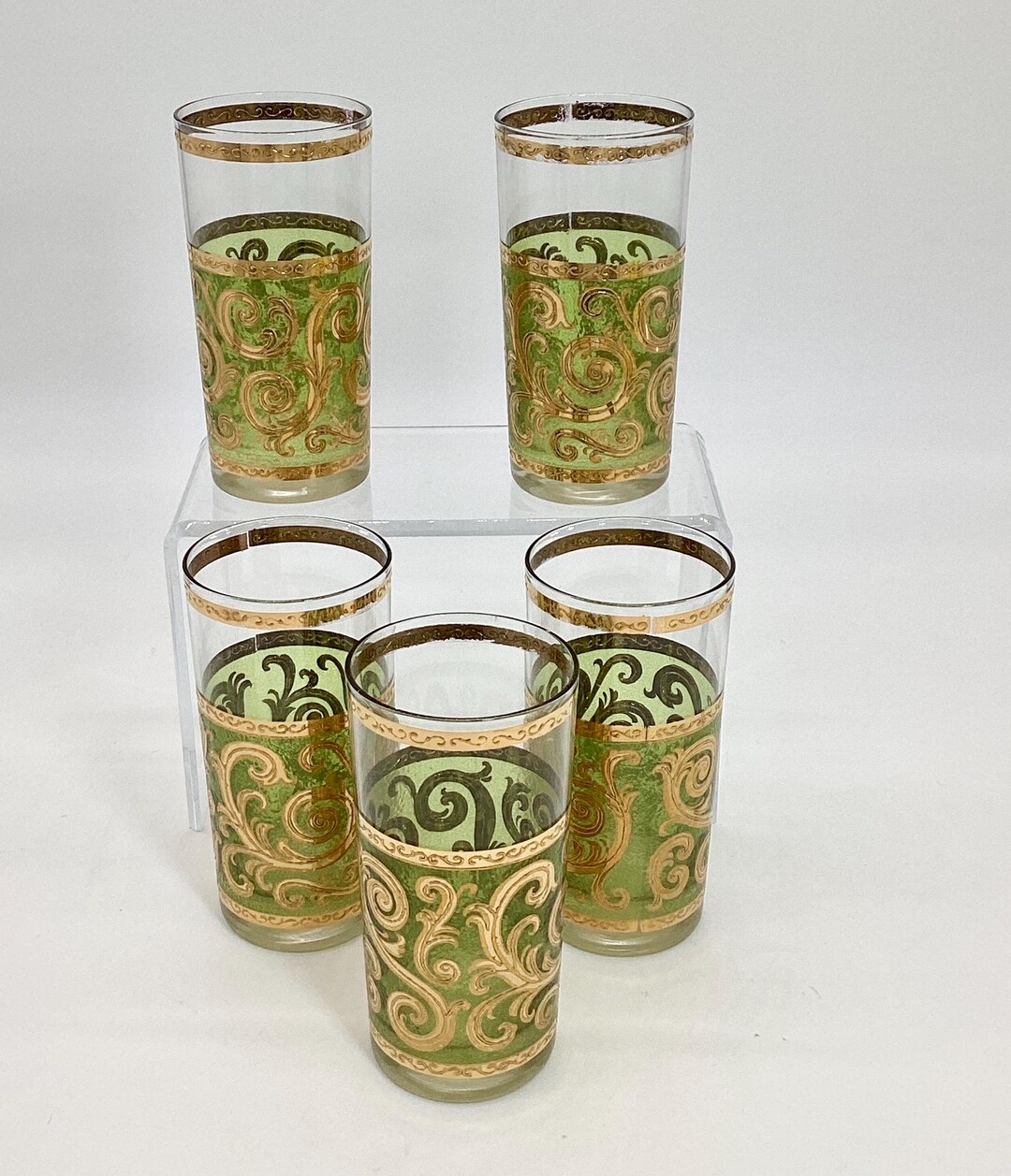 Mid Century Modern Barware Set Glassware Green Highball Glasses ...