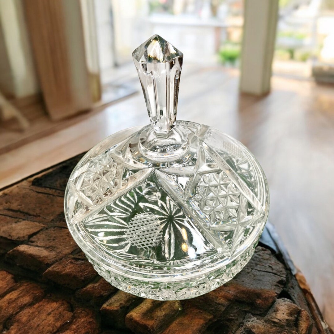 Glass Footed Compote With Lid Vintage Glass Candy Dish With Lid Flower ...