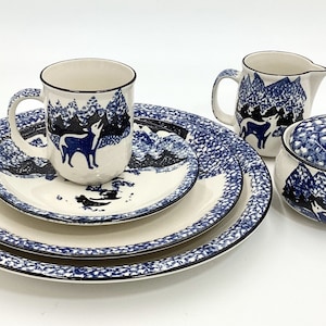 Folk Craft Wolf Tienshan Dishes Wolf Howling Moon Round Platter Dinner ...