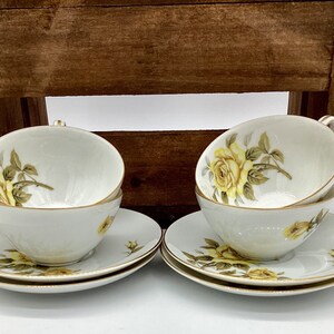 Set of 4 Yellow Rose Teacup Saucer Harmony House China Elegant ...