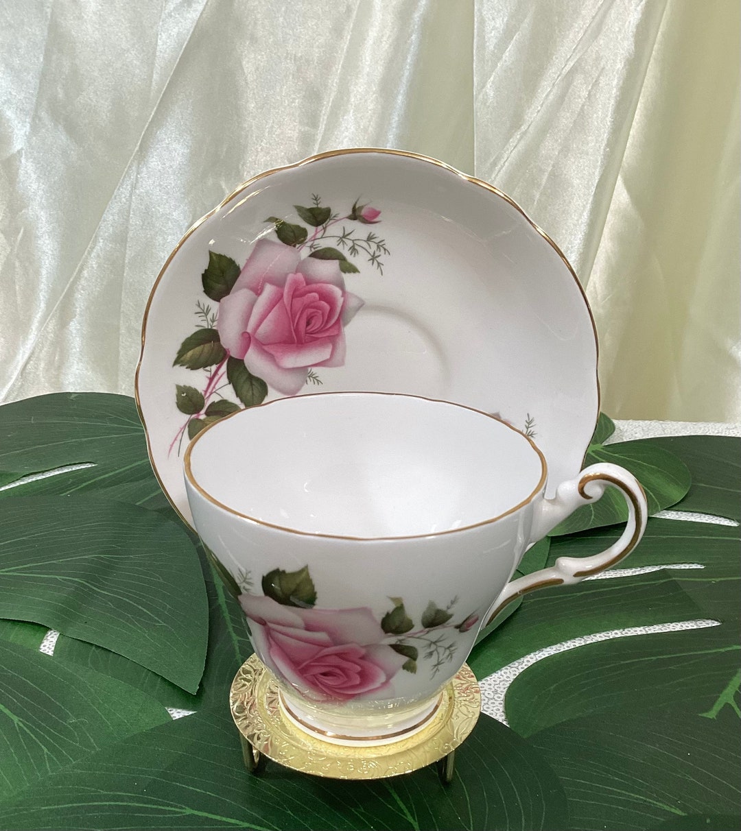 Vintage Regency Rose Teacup and Saucer, English Bone China Set (E7-8 ...
