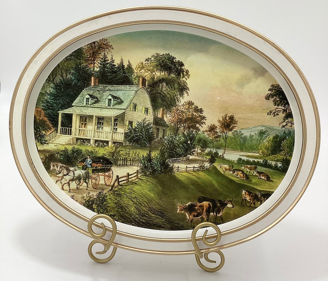Vintage Oval Tin/metal Serving Platter Decorative Home Decor American ...