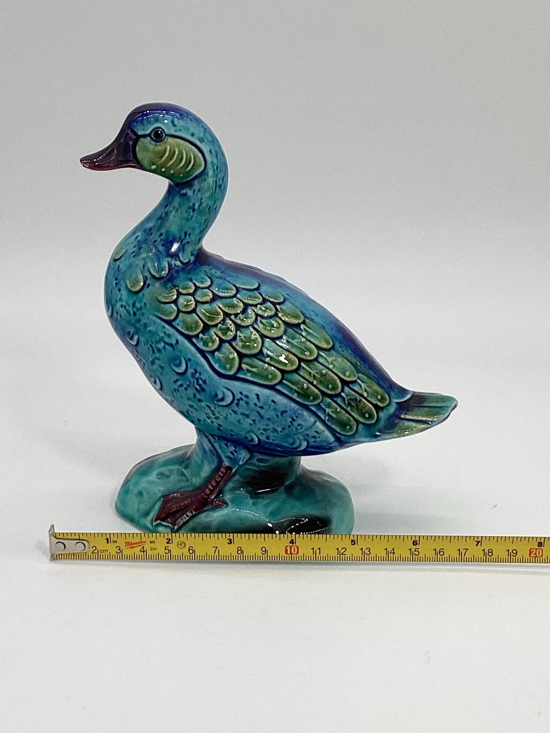 Vintage Hand-glazed Ceramic Blue Duck Figurine, Home Decor (GCAB-836 ...