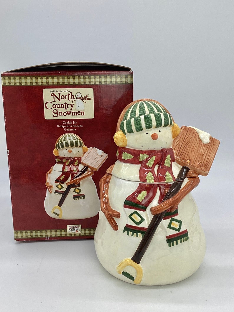 Debbie Mumm Snowman Cookie Jar With Lid and Box, Christmas Kitchen ...