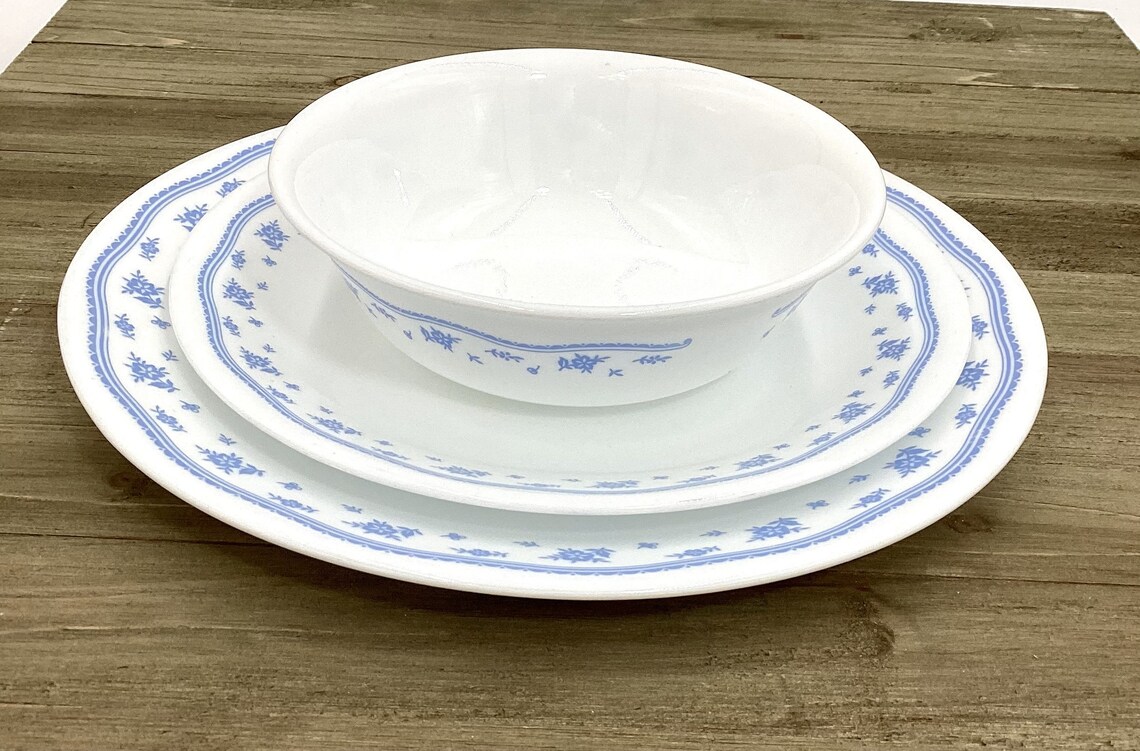 Vintage Corelle Morning Blue Dishes, Dainty Floral Dinnerware (D4-13 ...