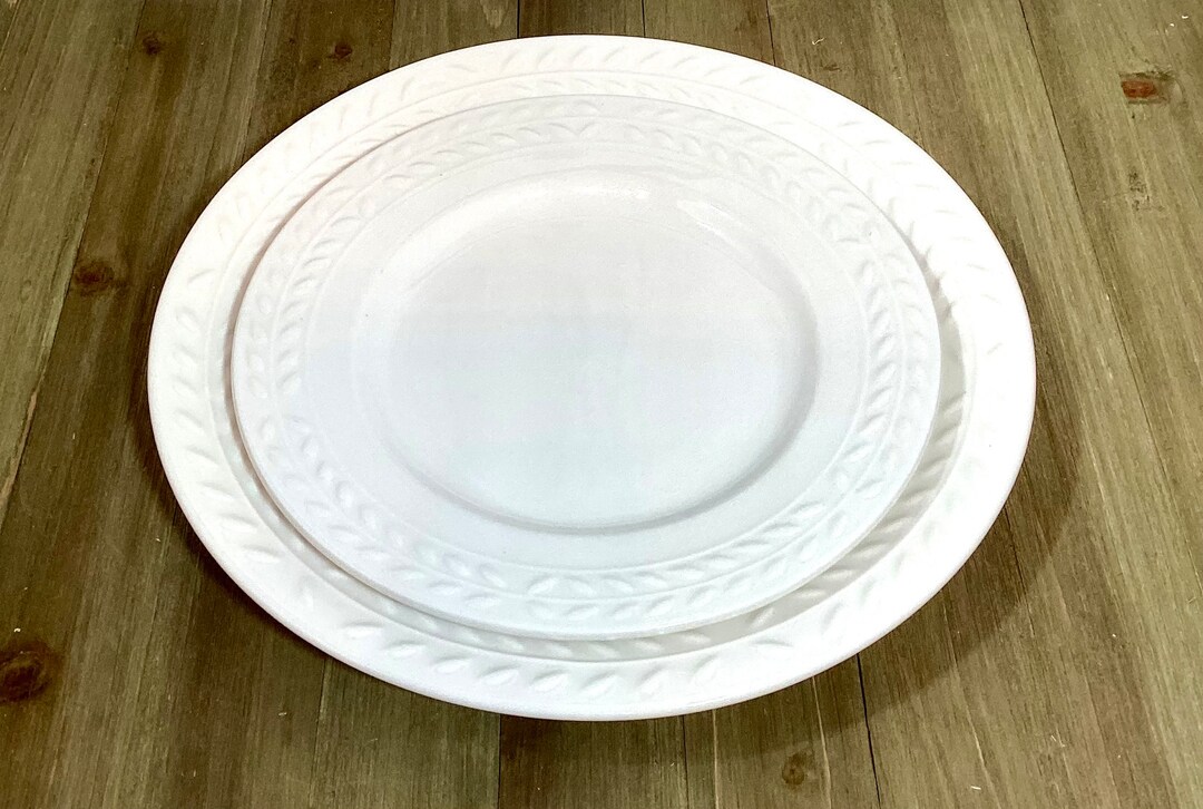Gibson 2 Piece Plate Set Nobilis Stoneware Plates Embossed White Plate ...