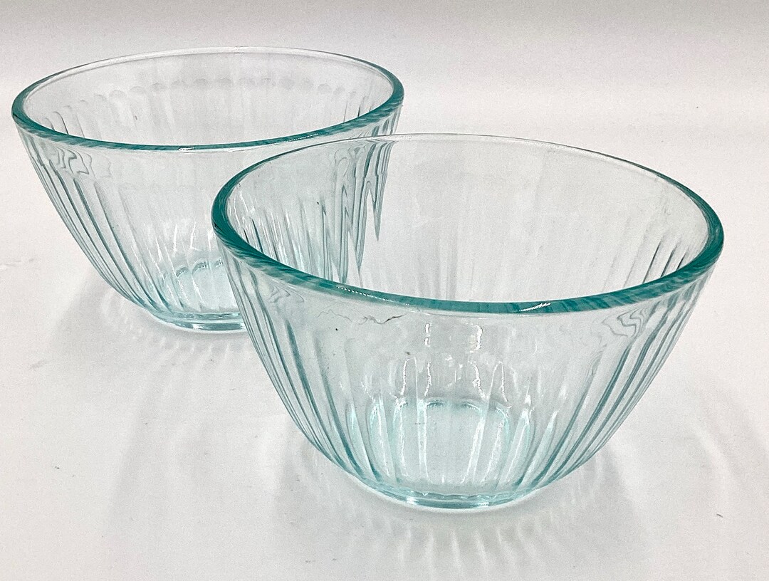 Set of 2 Pyrex Bowls Clear Aqua Blue Ribbed Glass Pyrex Collectible ...