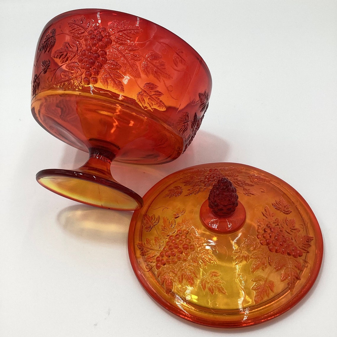 Gorgeous RARE L E Smith Vintage Amberina Glassware Covered - Etsy