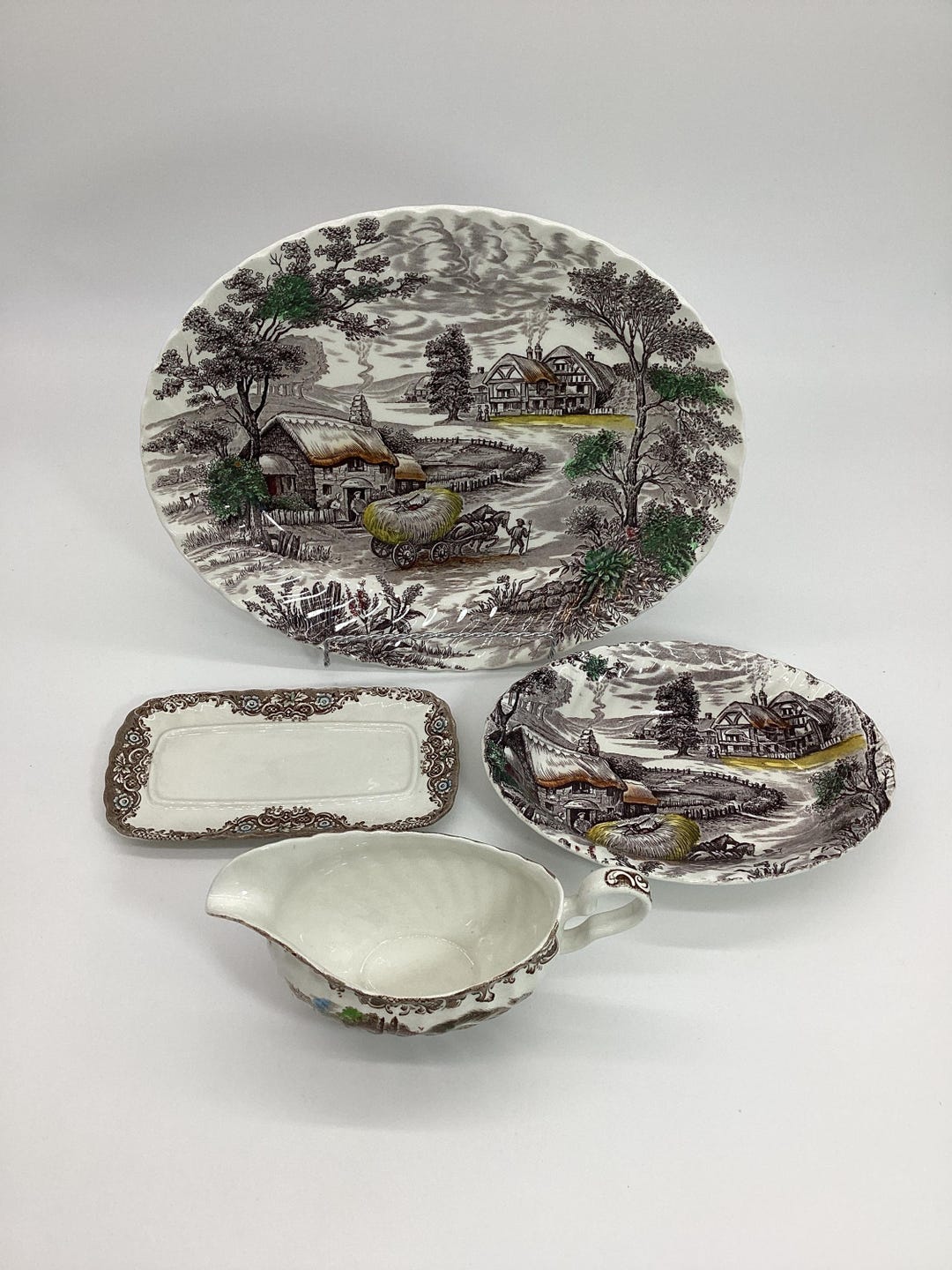 Vintage Dish Set Cottage Dishes Large Dinner Platter Vintage Gravy Boat ...