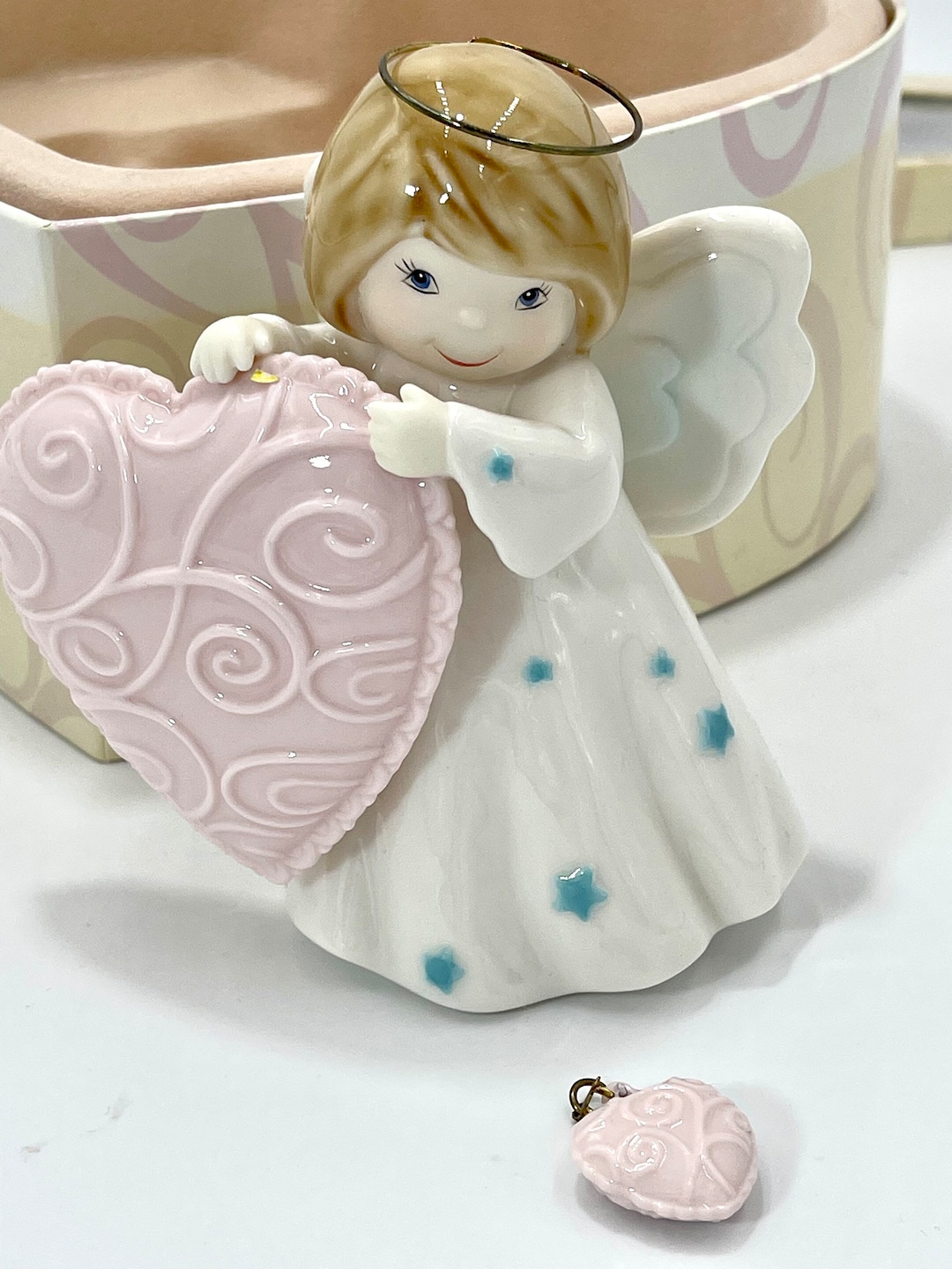 Very Cute Porcelain Angel With Heart Sculpture Heart Box Beautiful for ...