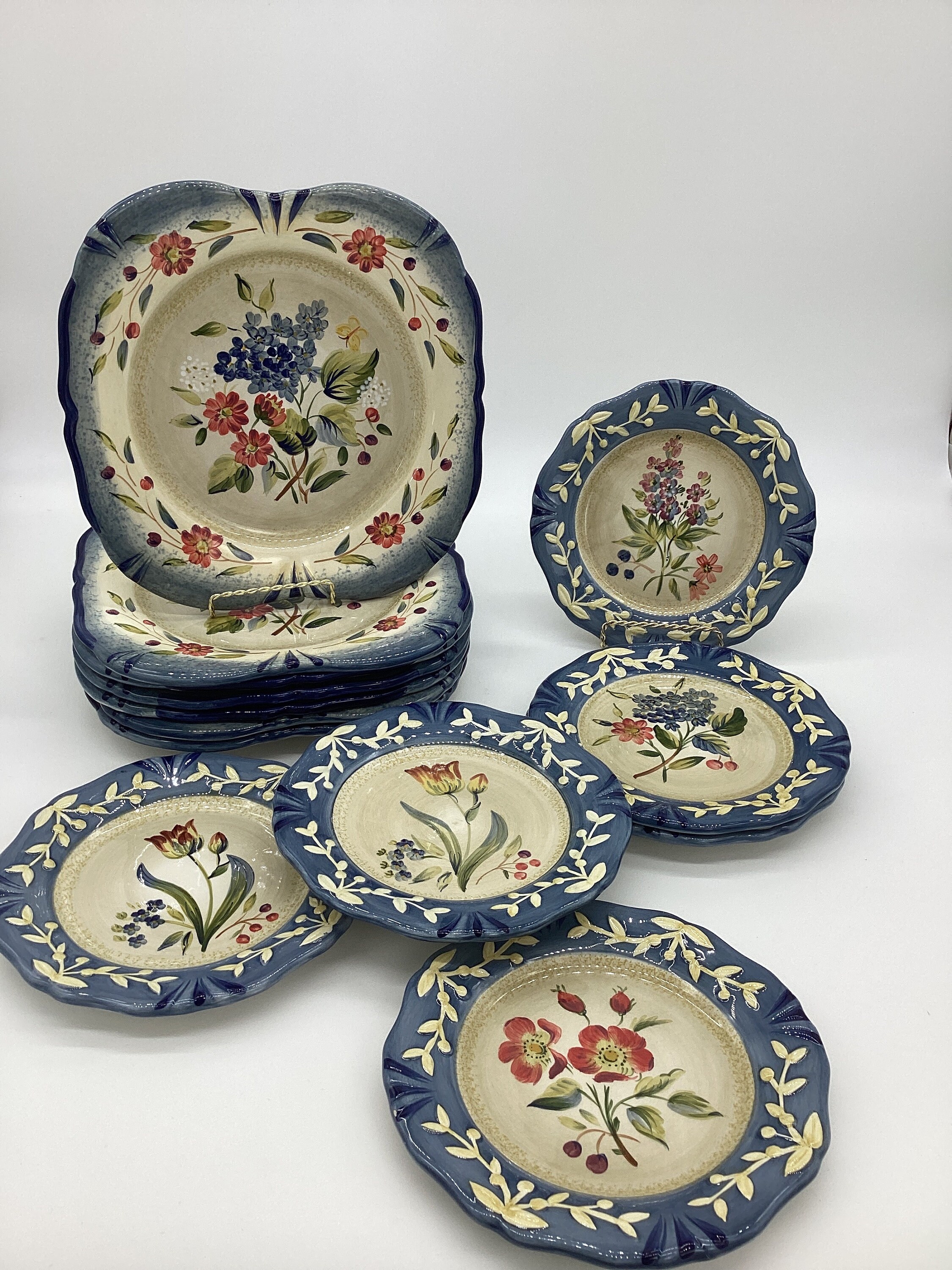 Pamela Gladding Salad Plate: Floral Center, Blue Trim - Replacement ...