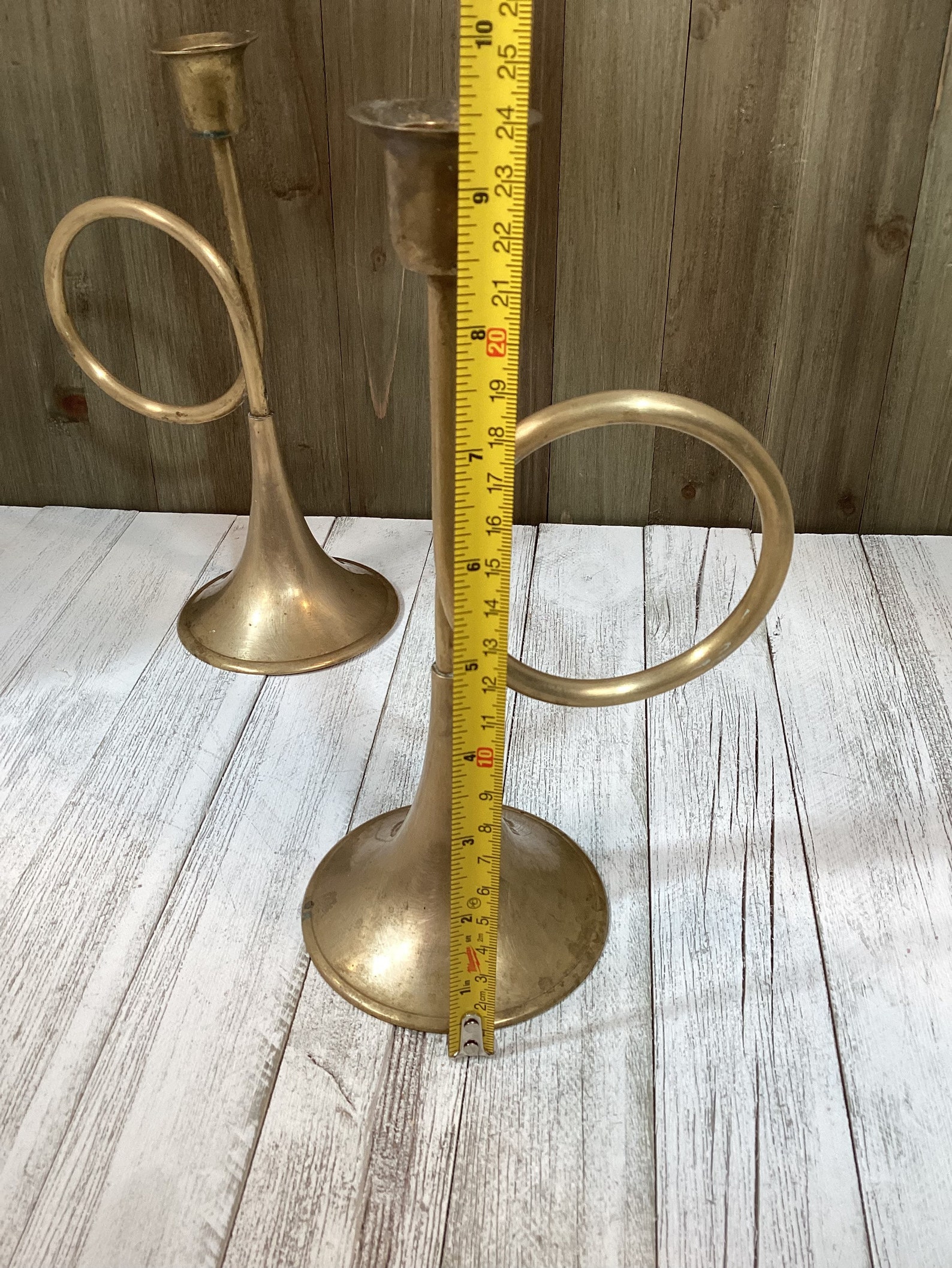 Vintage Brass Bugle Candlestick Holders, Set of 2, India Decor (B.8-6 ...