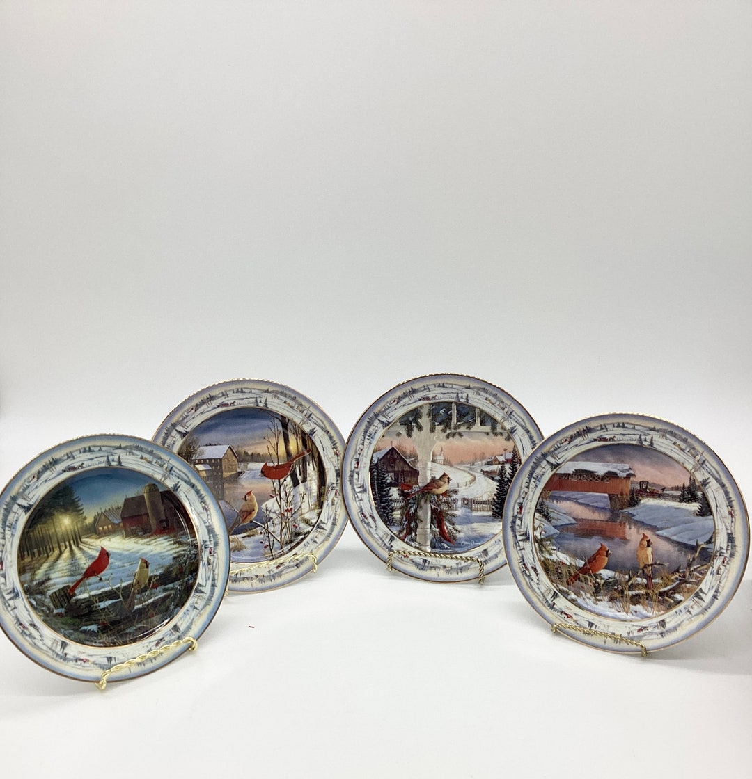 Set of 4 Bird Plate Bradex Second Issue Pinegrove's Winter Cardinals ...