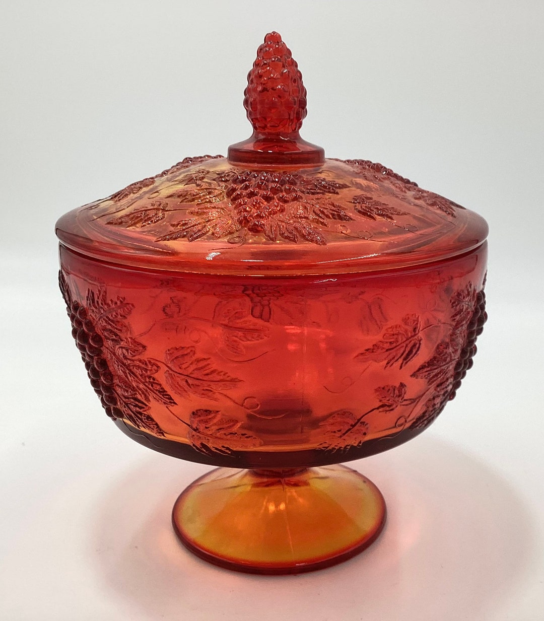 Gorgeous RARE L E Smith Vintage Amberina Glassware Covered Candy Dish ...