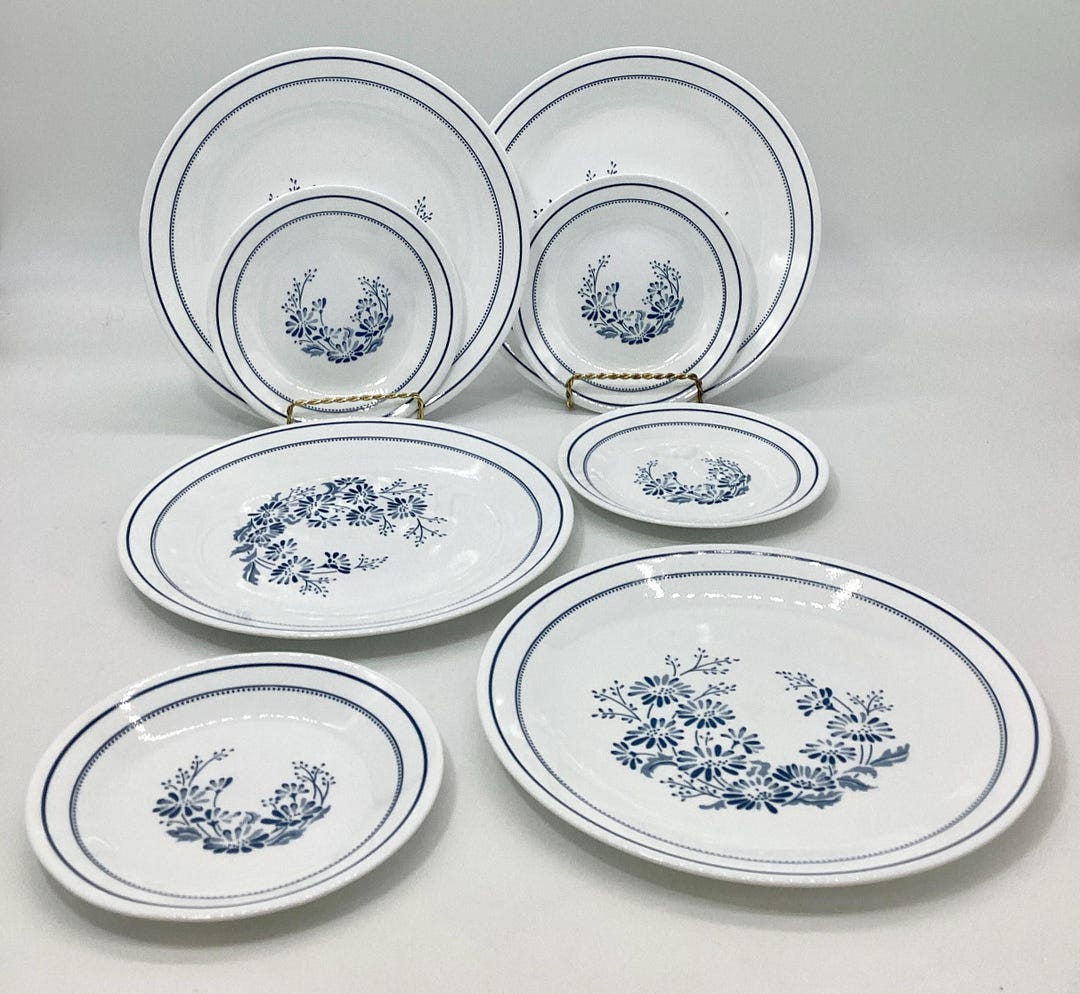 Corelle Colonial Mist by Corning; White & Blue Floral Plates; Vintage ...