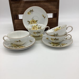 Set of 4 Yellow Rose Teacup Saucer Harmony House China Elegant ...