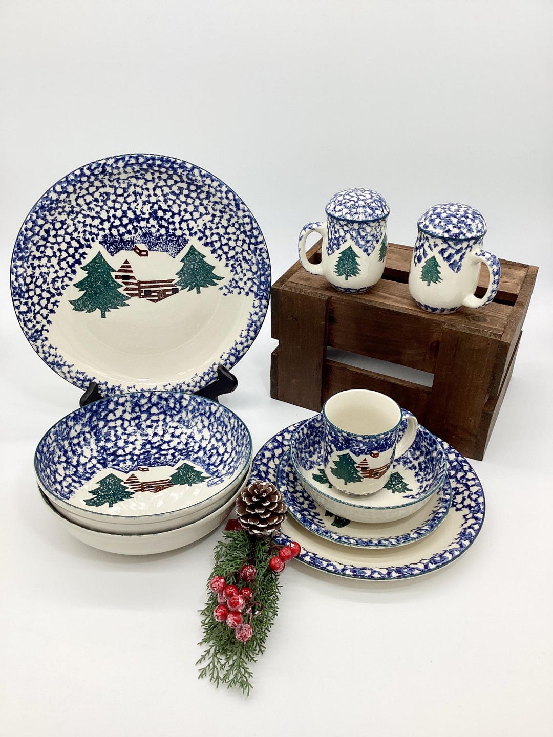 Tienshan Dinner Plate Folk Craft Cabin in the Snow Christmas Dinnerware ...