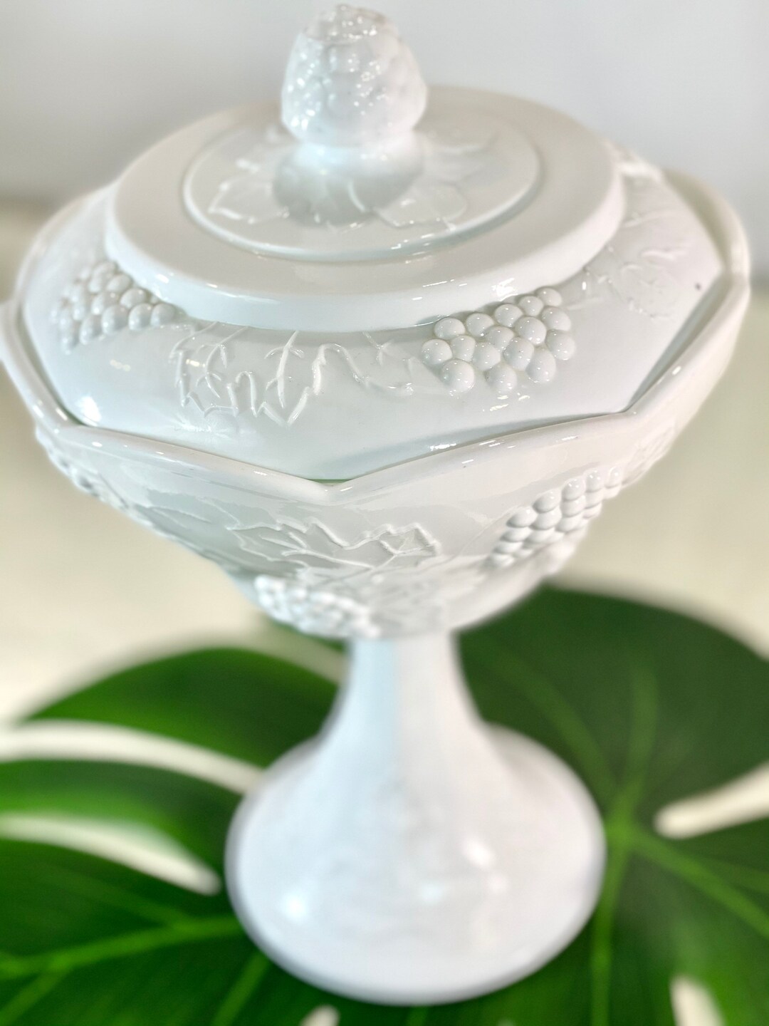 Milk Glass Tall Compote With Lid (C-3) - Etsy