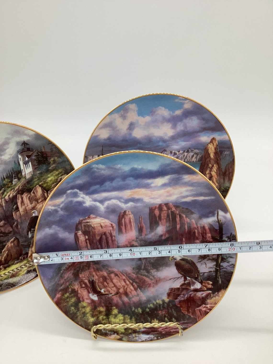 Eagle Decorative Plate Set (3), Patriotic Coastal & Mountain Scenes (O ...