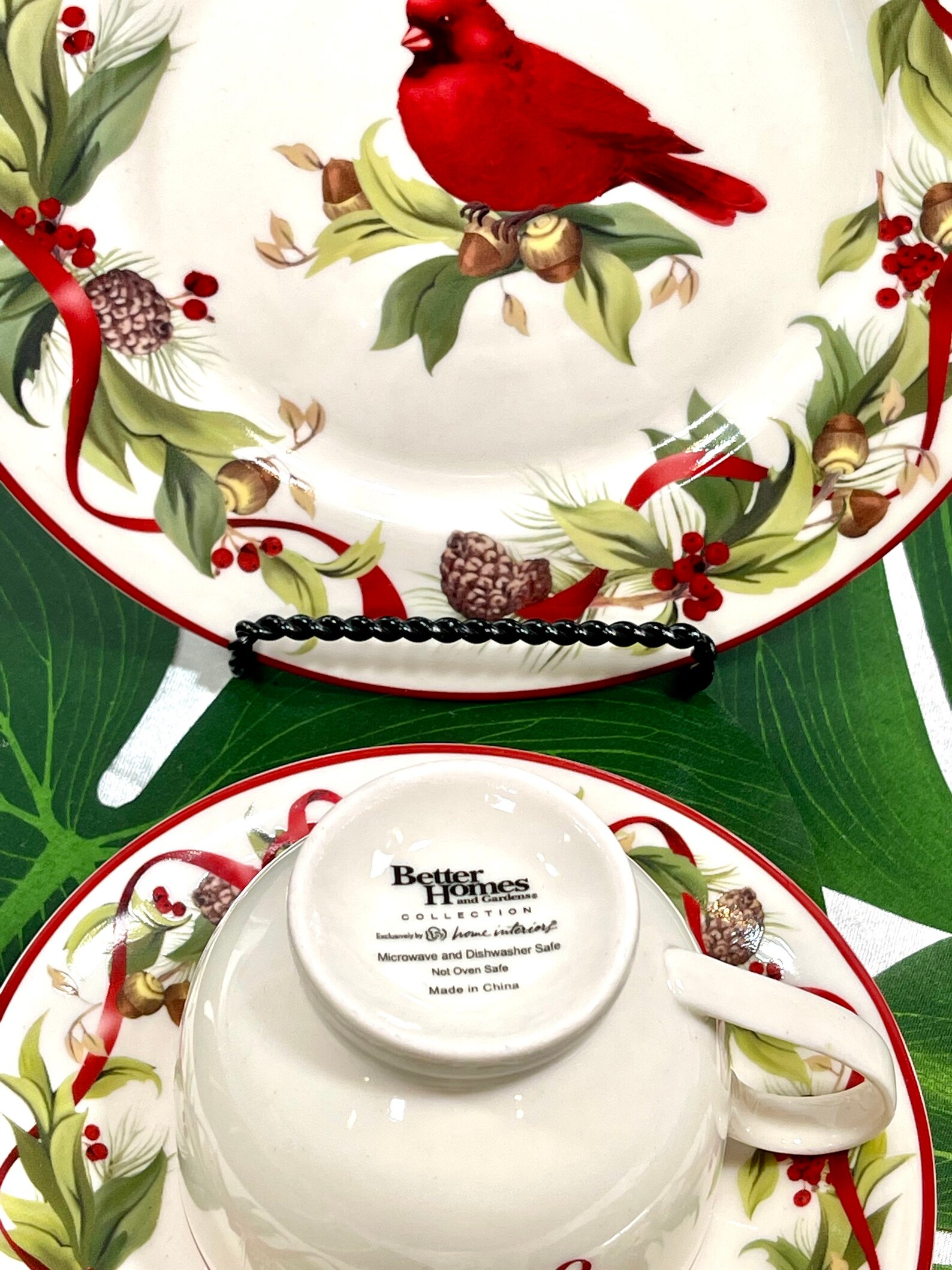 Cardinal Christmas Tea Set Trio, Holiday Ribbon Design (P43) - Etsy