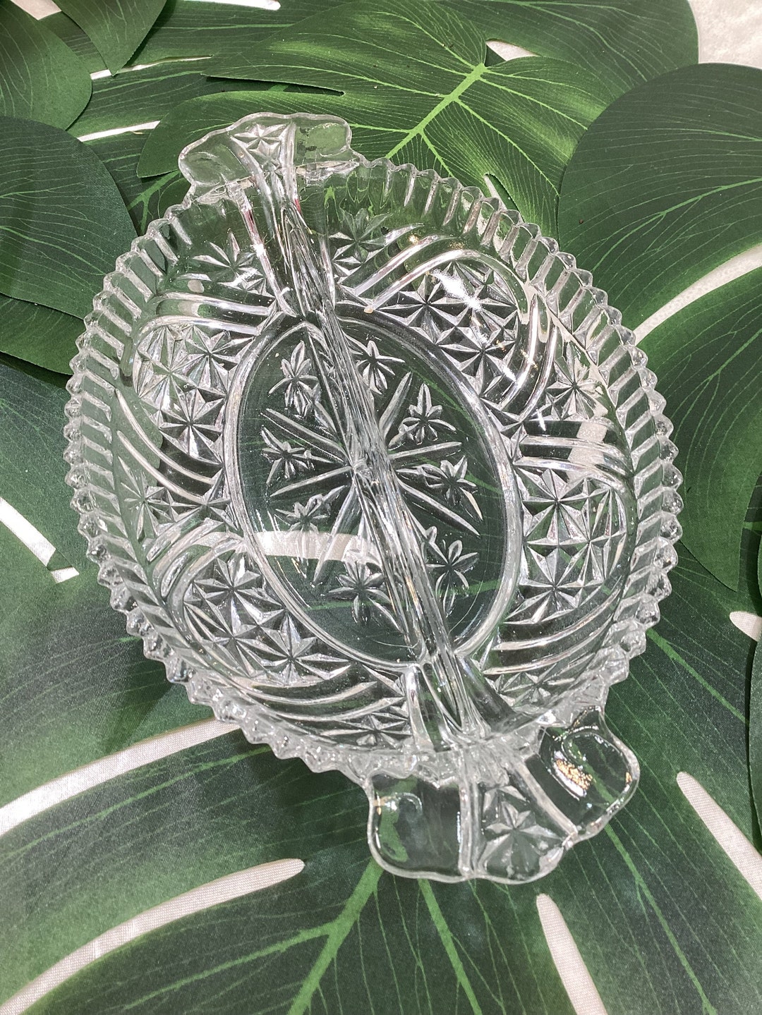 Vintage Cut Glass Serving Dish With Dividers, Elegant Appetizer Plate ...