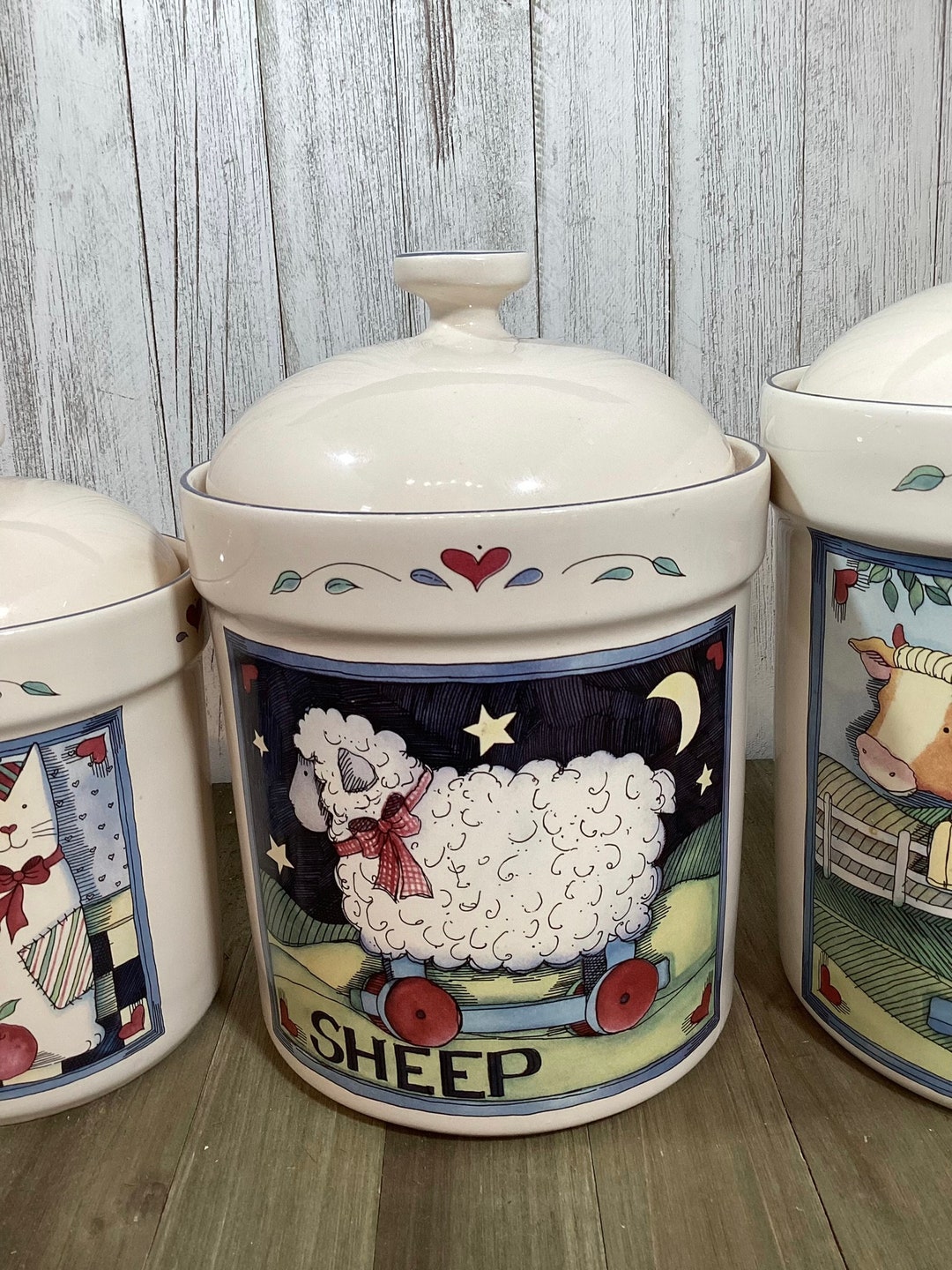 Set of 4 Canister With Lid Canister Rubber Seal Lid Farmhouse Decor ...