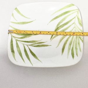 Corelle Bamboo Leaf Square White Dinner Plate Green Leaf Soup Bowl ...