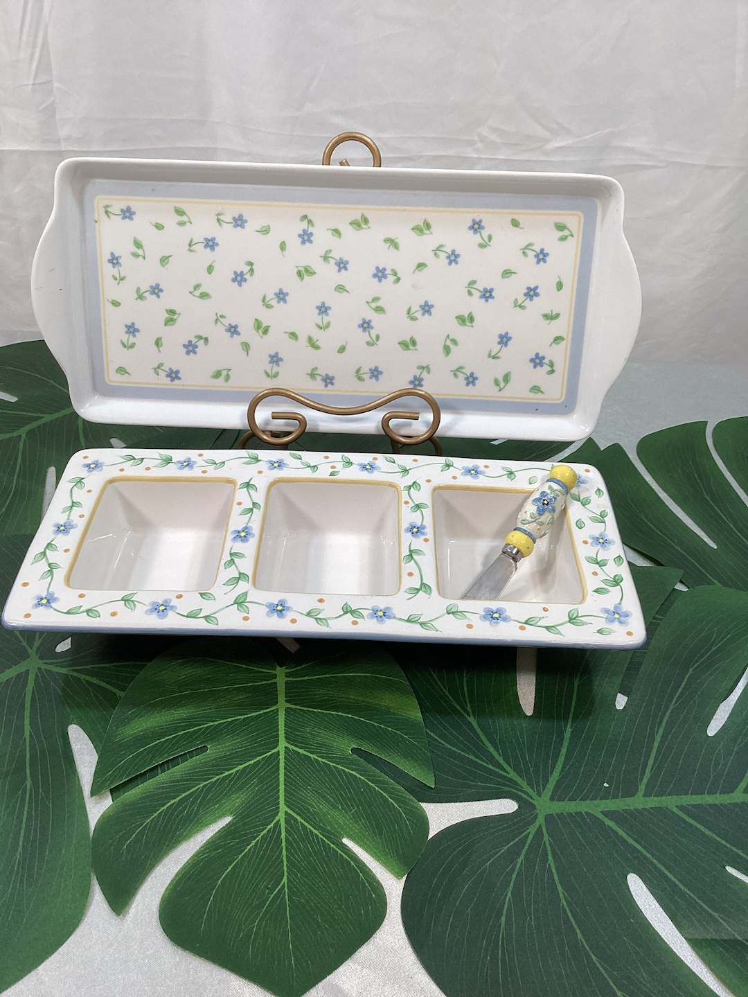 Pfaltzgraff Melissa Collection Tidbit Tray, Blue Flowers, Garden Party ...