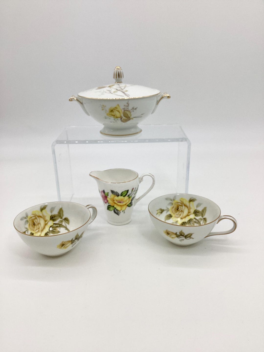 Yellow Rose Tea Set China Tea Gift Idea Creamer Yellow Rose Sugar With ...