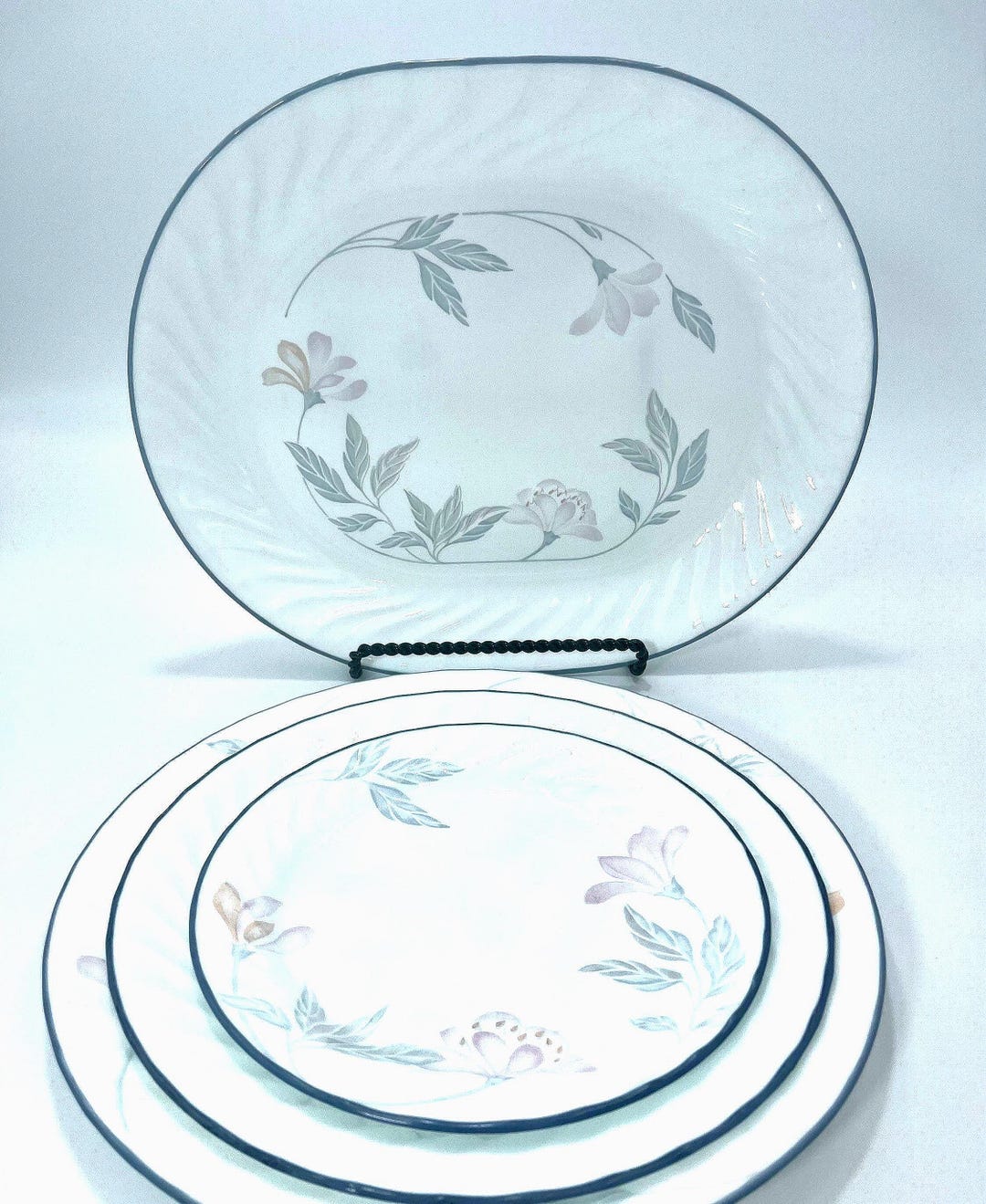 Vintage Corelle Pink Trio Floral Plates, Bowl, Platter - Corning ...
