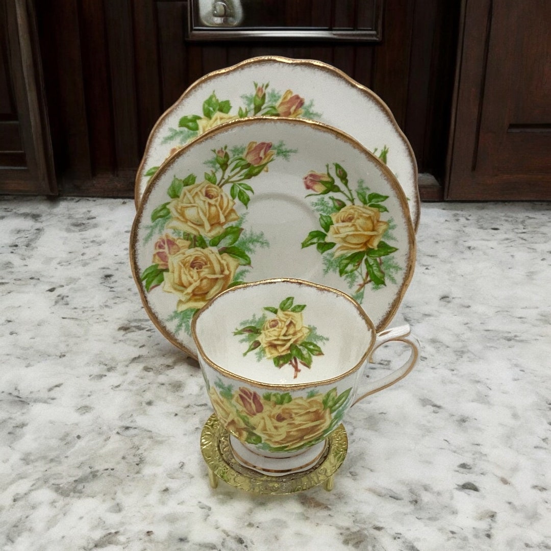 Royal Albert Yellow Rose Tea Set, Vintage Bone China Trio (F.10-24) - Etsy