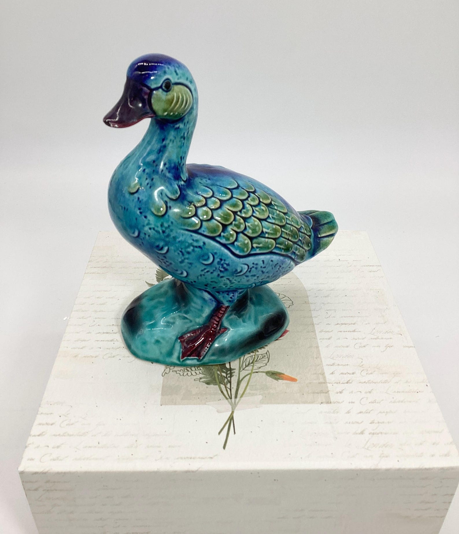 Vintage Hand-glazed Ceramic Blue Duck Figurine, Home Decor (GCAB-836 ...