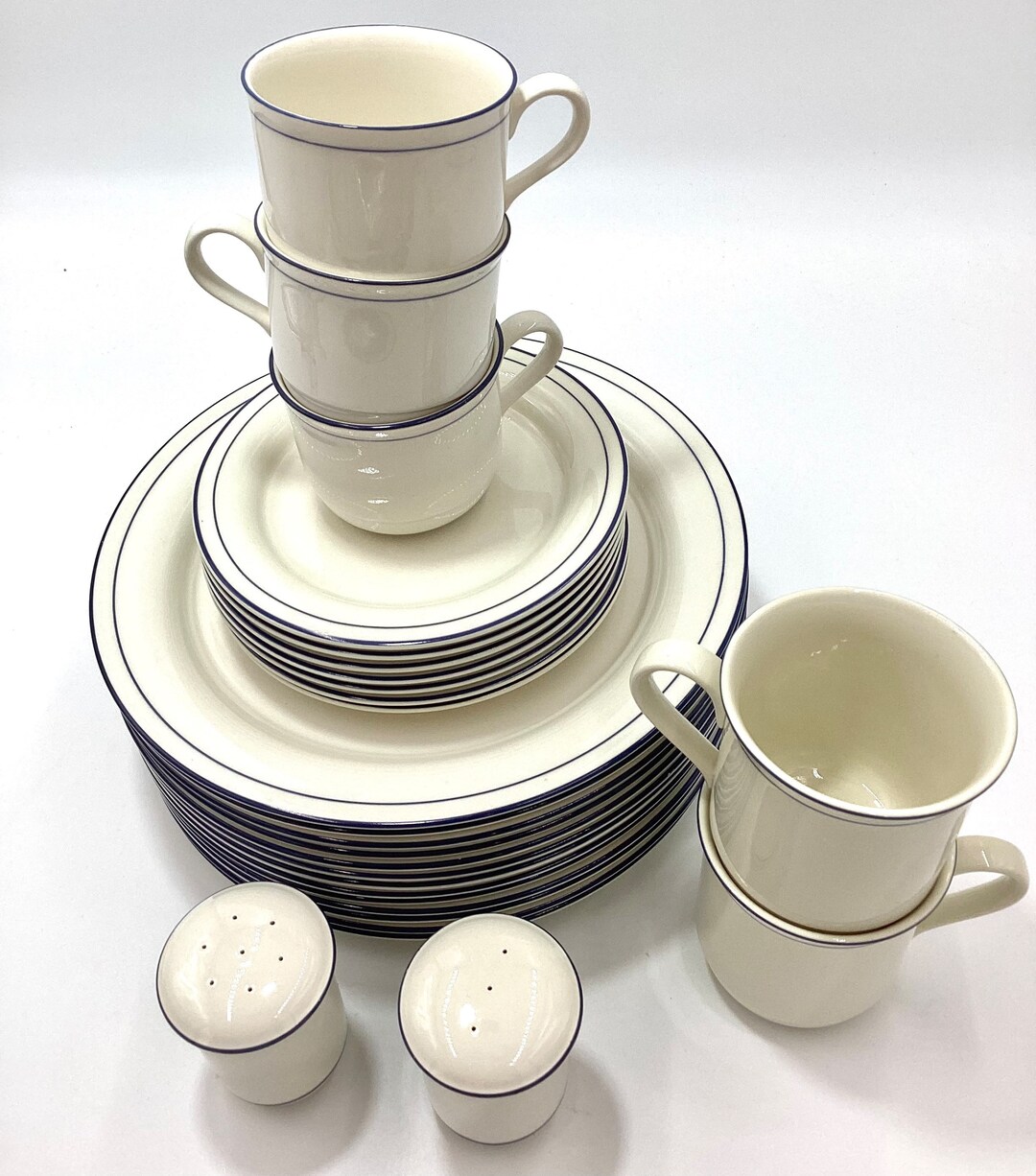 Lenox Chinastone Dinnerware Set Blue Pinstripes Dinner & Bread Plates ...