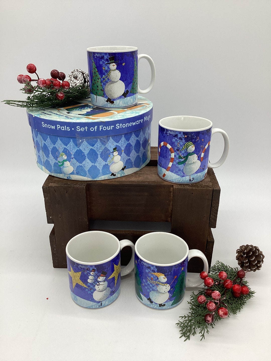 Sakura Snow Pals Stoneware Mug Set, Zulauf Snowman Christmas Dinnerware ...