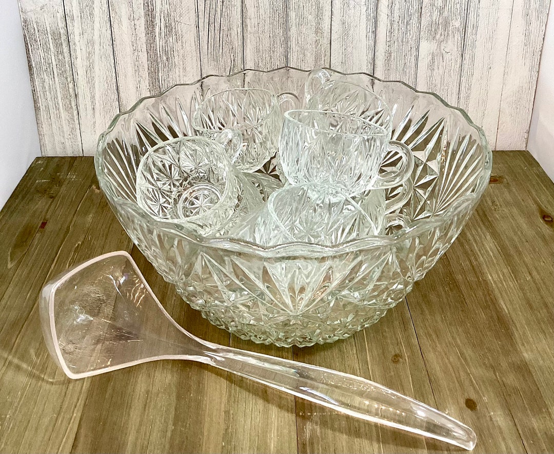Punch Bowl Set Punch Bowl Cup Punch Ladle Hazel Atlas Williamsport Cut ...
