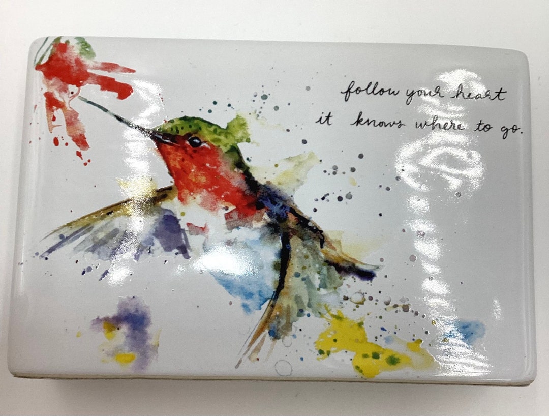 Decorative Tile Dean Crouser Demdaco Horizontal Hummingbird & Flower Plaque Home Decor Table ...