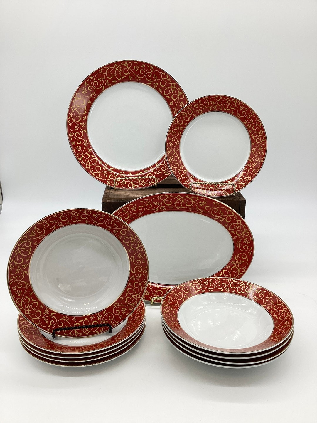 Red Dinnerware Holiday Serving Chris Madden Plate Bowl Christmas Dishes ...