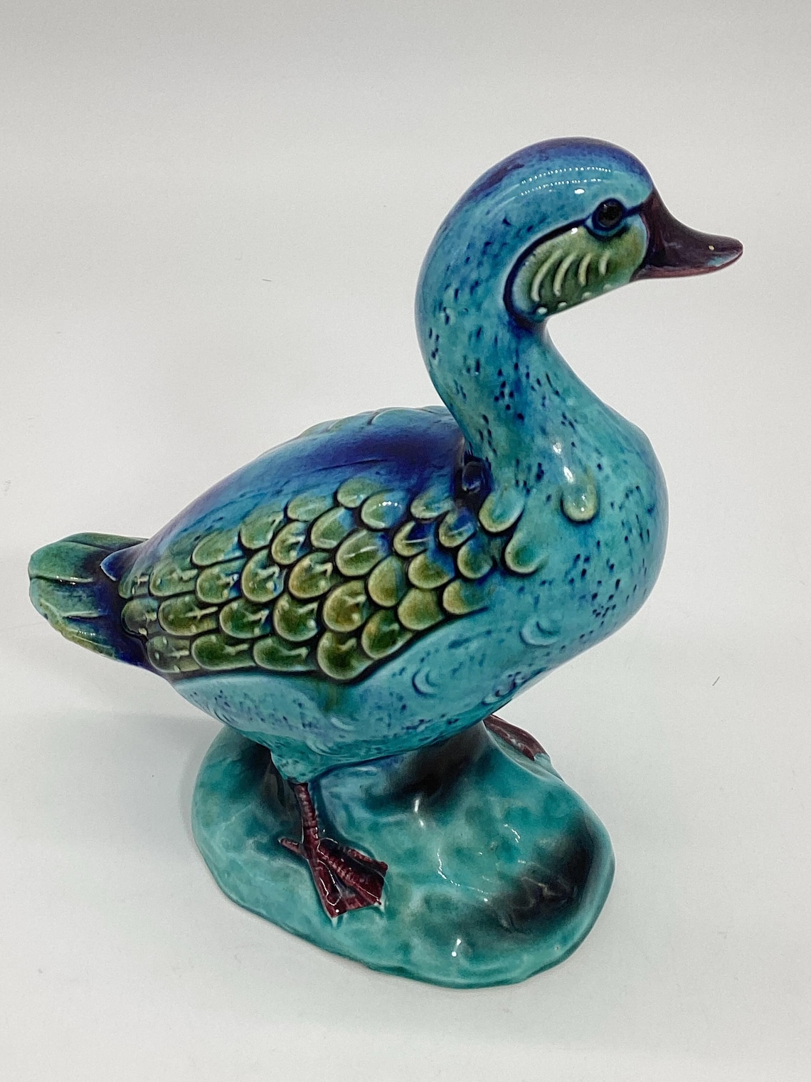 Vintage Hand-glazed Ceramic Blue Duck Figurine, Home Decor (GCAB-836 ...